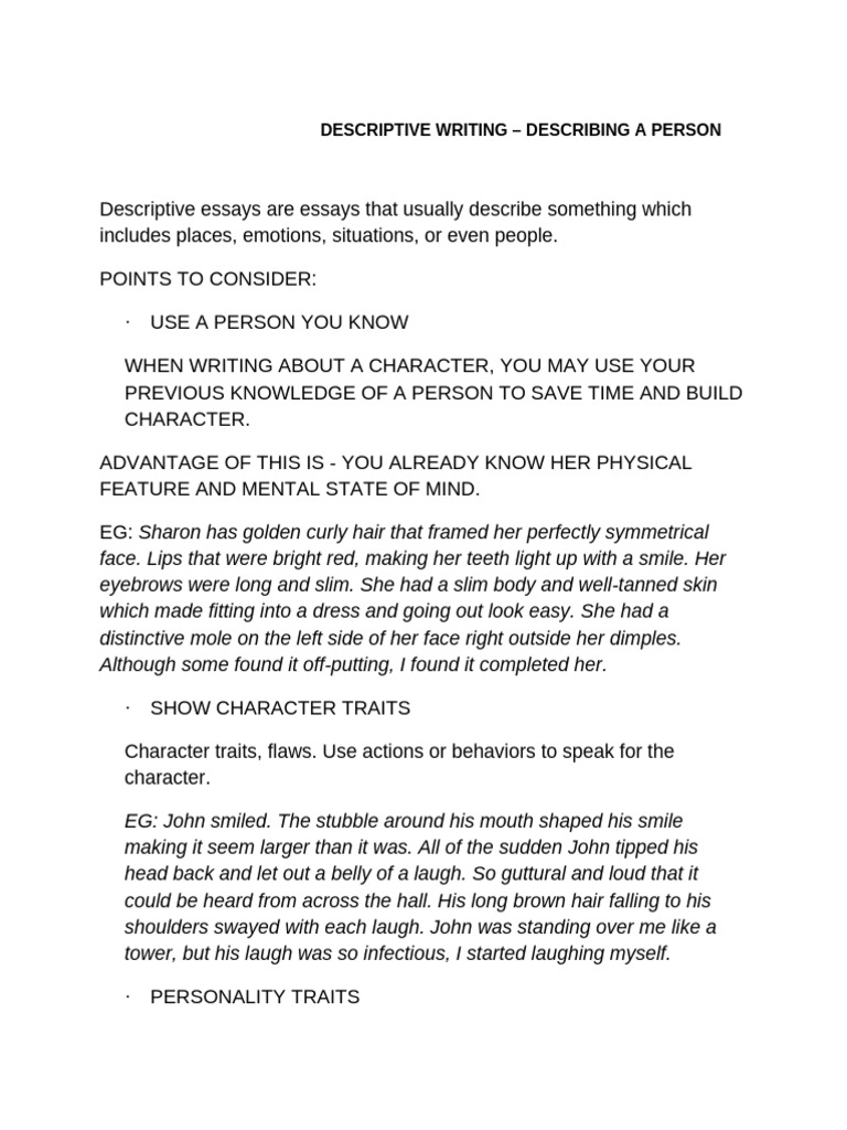 Descriptive Writing - Describing A Person | PDF