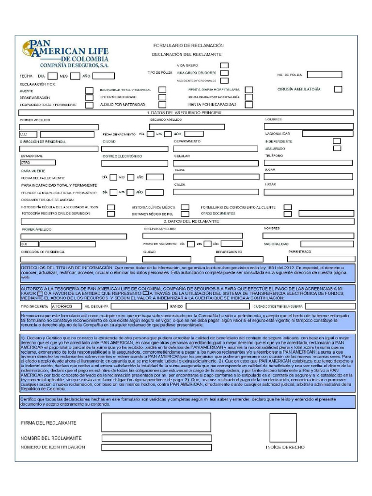 Formulario Seguro de Vida | PDF | Póliza de seguros | Daños y perjuicios