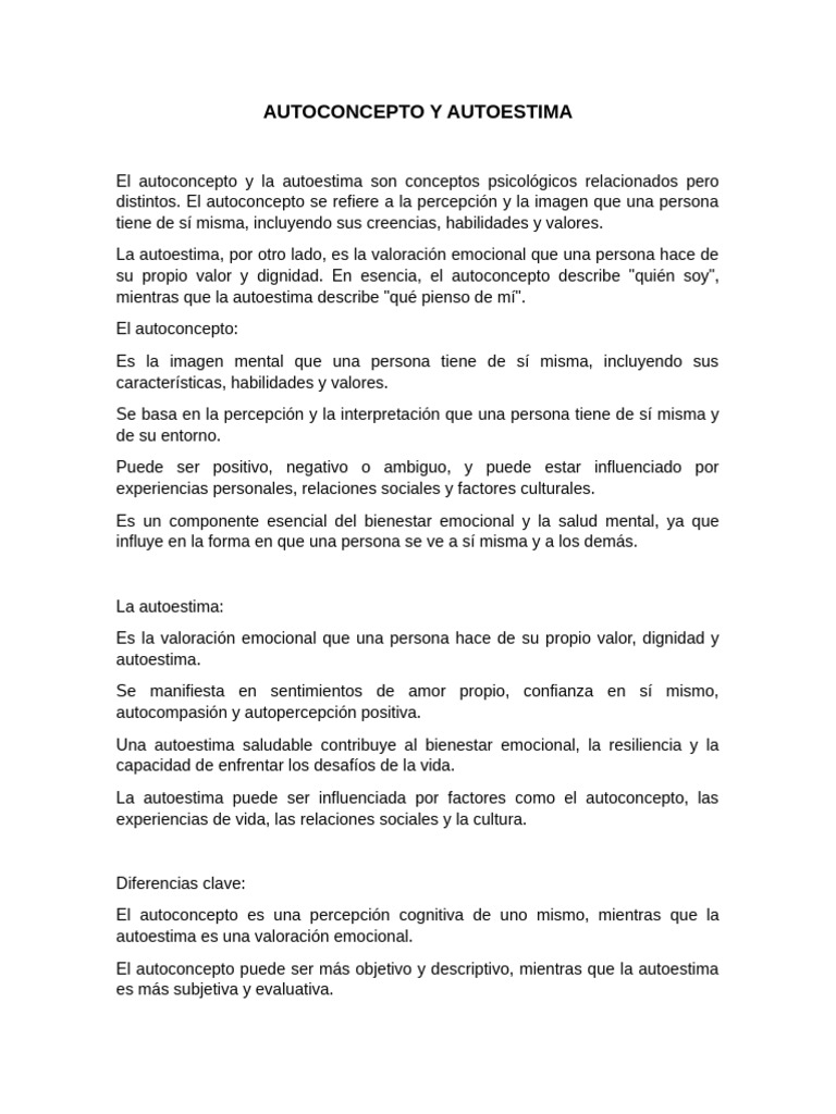 Autoconcepto y Autoestima | PDF | Autoestima | Autoconcepto