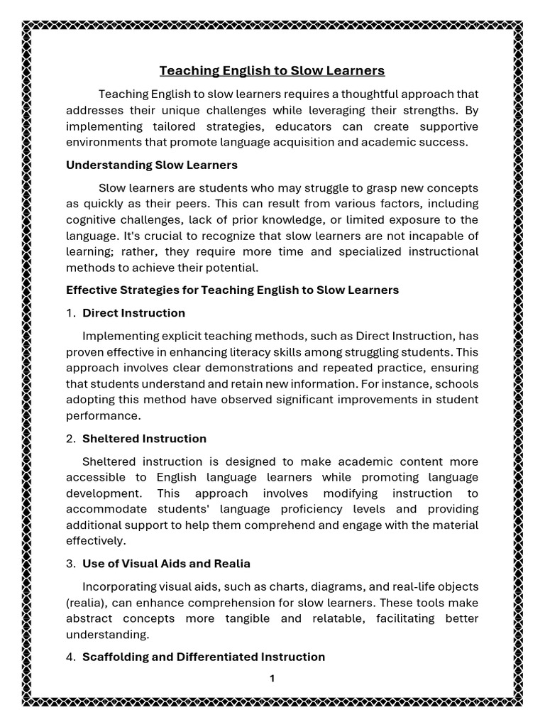 Teaching English To Slow Learners | PDF | Learning | Differentiated ...