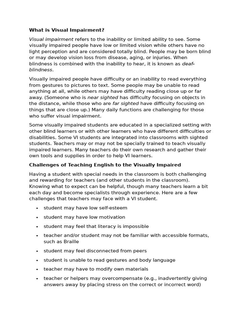 What Is Visual Impairment | PDF | Visual Impairment | Learning