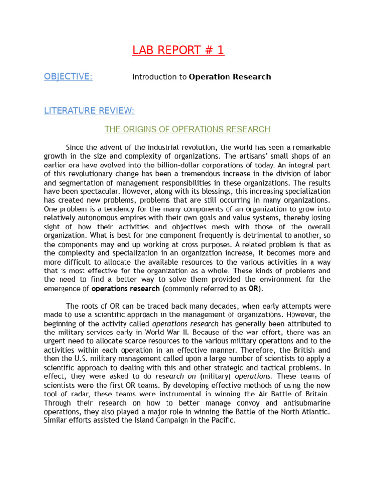 Operations Research Lab Report | PDF | Linear Programming | Mathematical Optimization