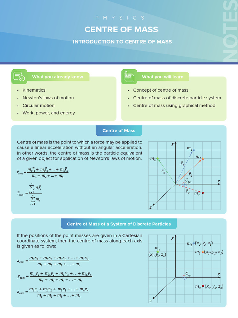 CH 7 - Introduction To Centre of Mass | PDF | Center Of Mass | Mass