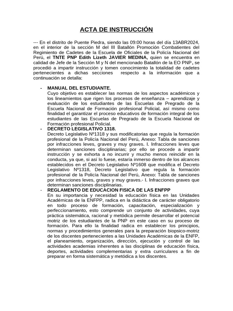 Acta de Instrucción Seccion M - N | PDF | Policía | Aprendizaje