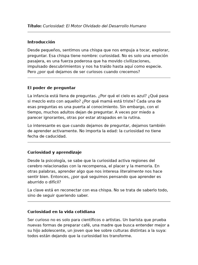 La Importancia de la Curiosidad Humana | PDF