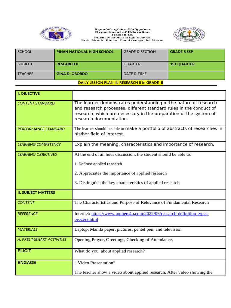 #4DLPinResearch GRADE8 DAY4 Q1 | PDF | Theory | Knowledge