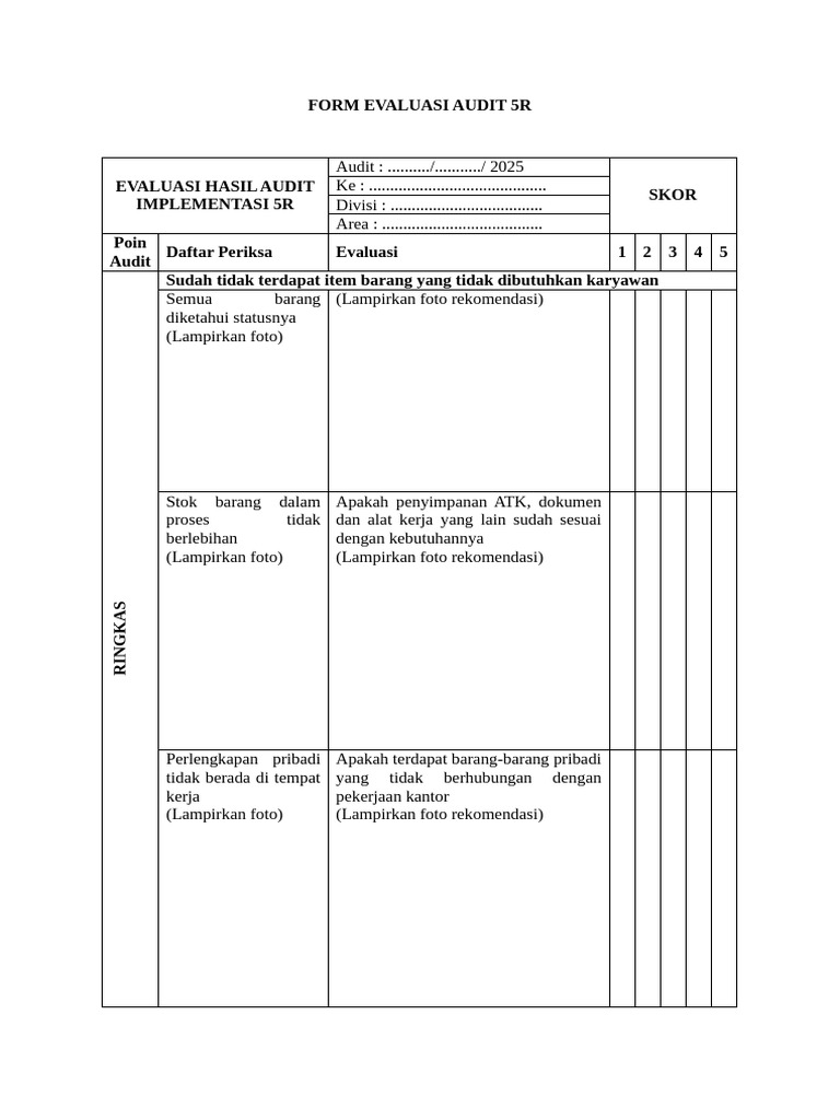 Evaluasi Audit Implementasi 5R | PDF