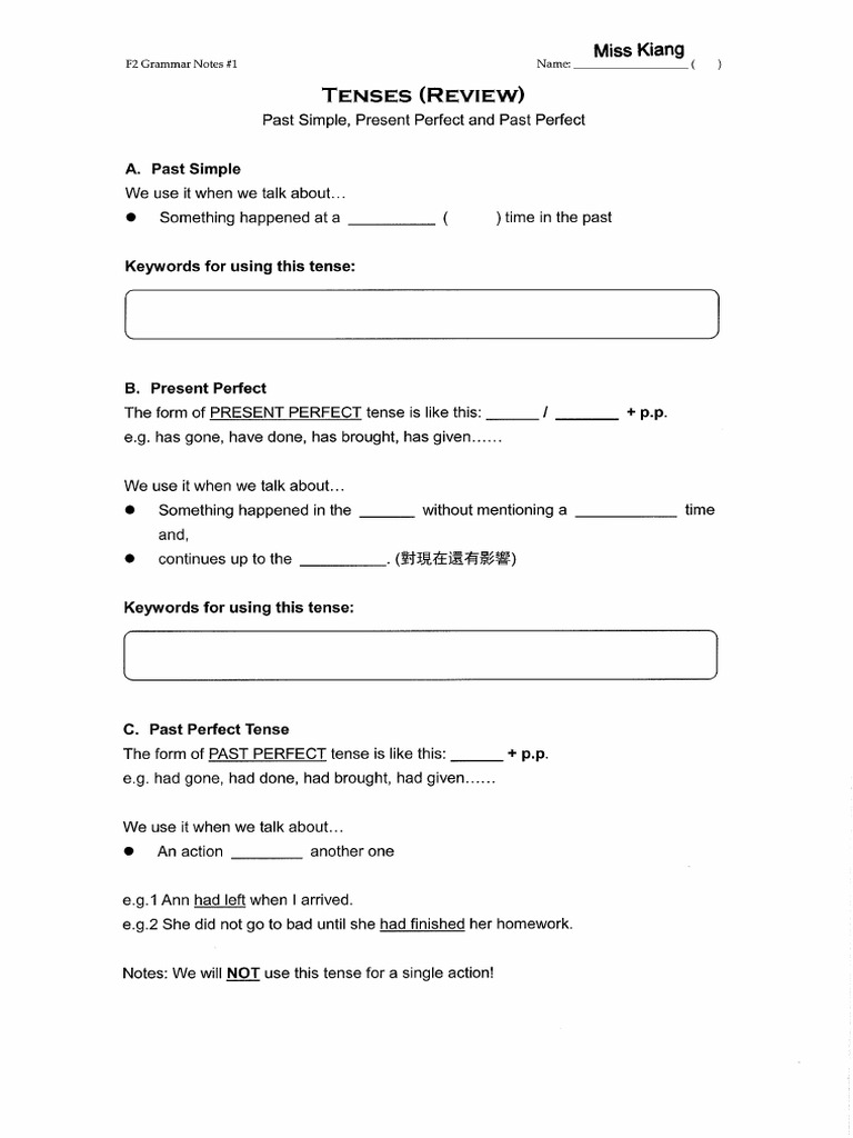 F2 - Tense Notes - Past Simple, Present Perfect and Past Perfect.pdf | PDF