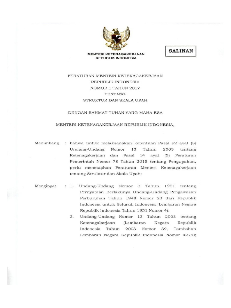 Permenaker No. 1 Tahun 2017 | PDF