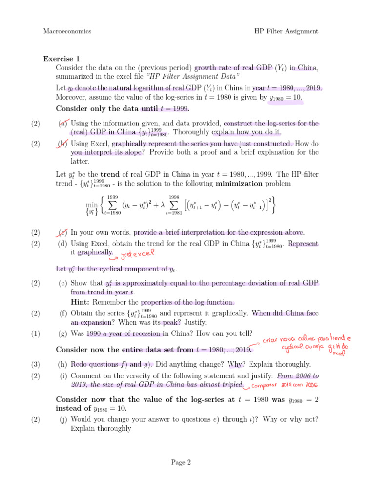 HP Filter Assignment 2024 2025 | PDF | Gross Domestic Product | Recession
