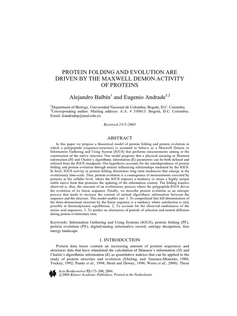 Protein Folding and Evolution Are Driven by The Maxwell Demon Activity ...
