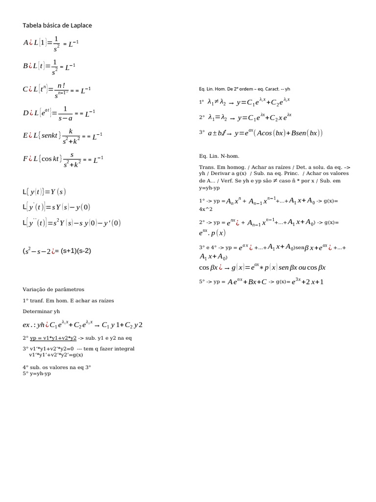 Tabela Básica de Laplace | PDF