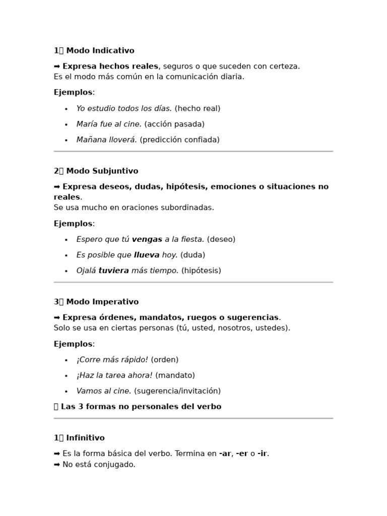 verbos, tiempos verbales y modos | PDF | Verbo | Sintaxis