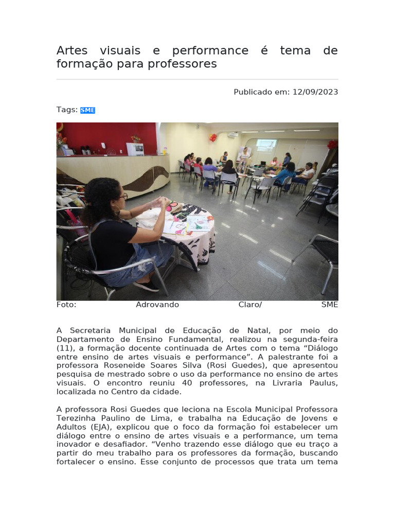 Formação Em Artes Visuais E Performance Pdf Educação Para Adultos