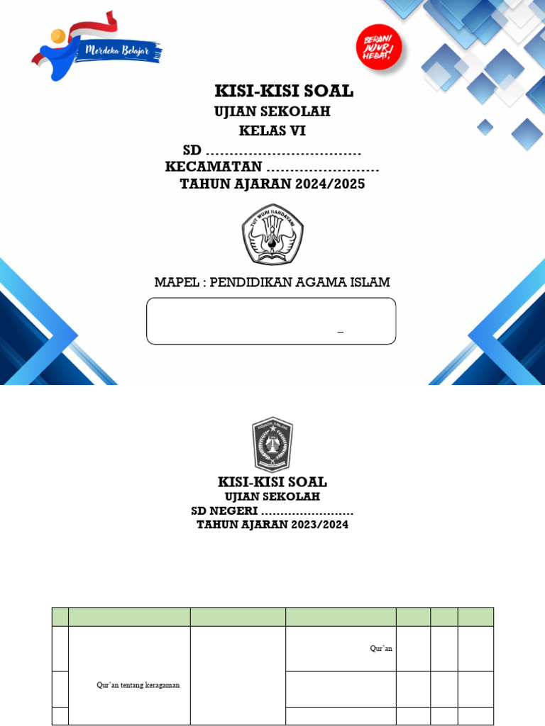 Kisi-Kisi Soal Pai | PDF