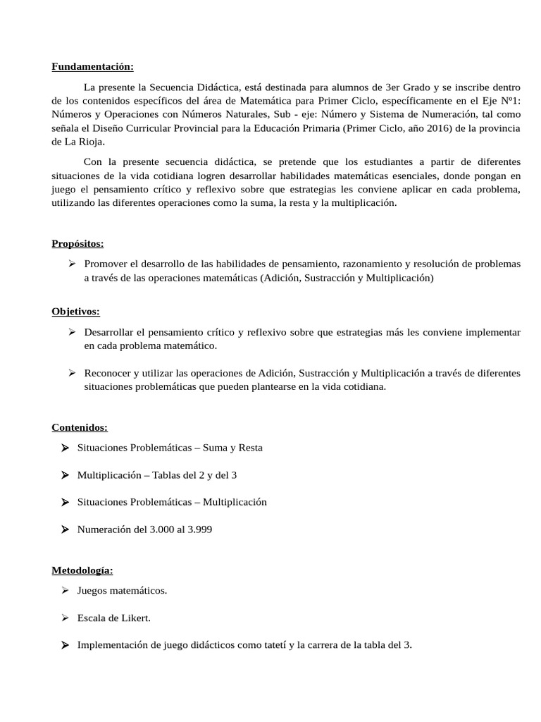 Planificación de Matemática 3er Grado | PDF | Sustracción | Aritmética