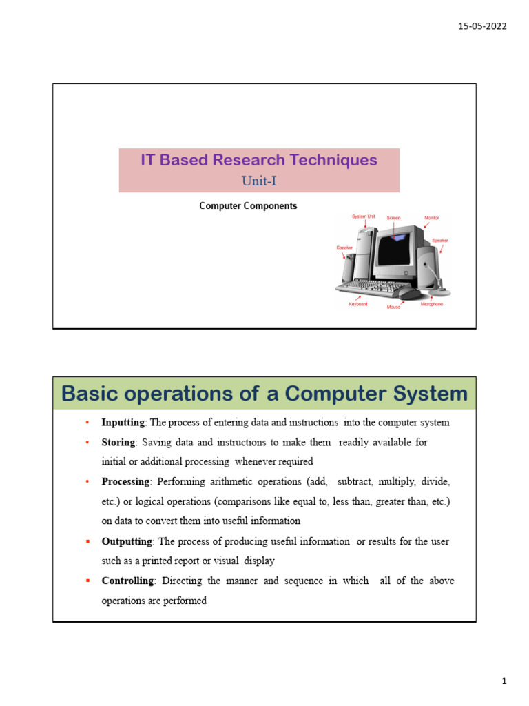 IT Based Research Techniques Unit I | PDF | Computer Data Storage | Central Processing Unit
