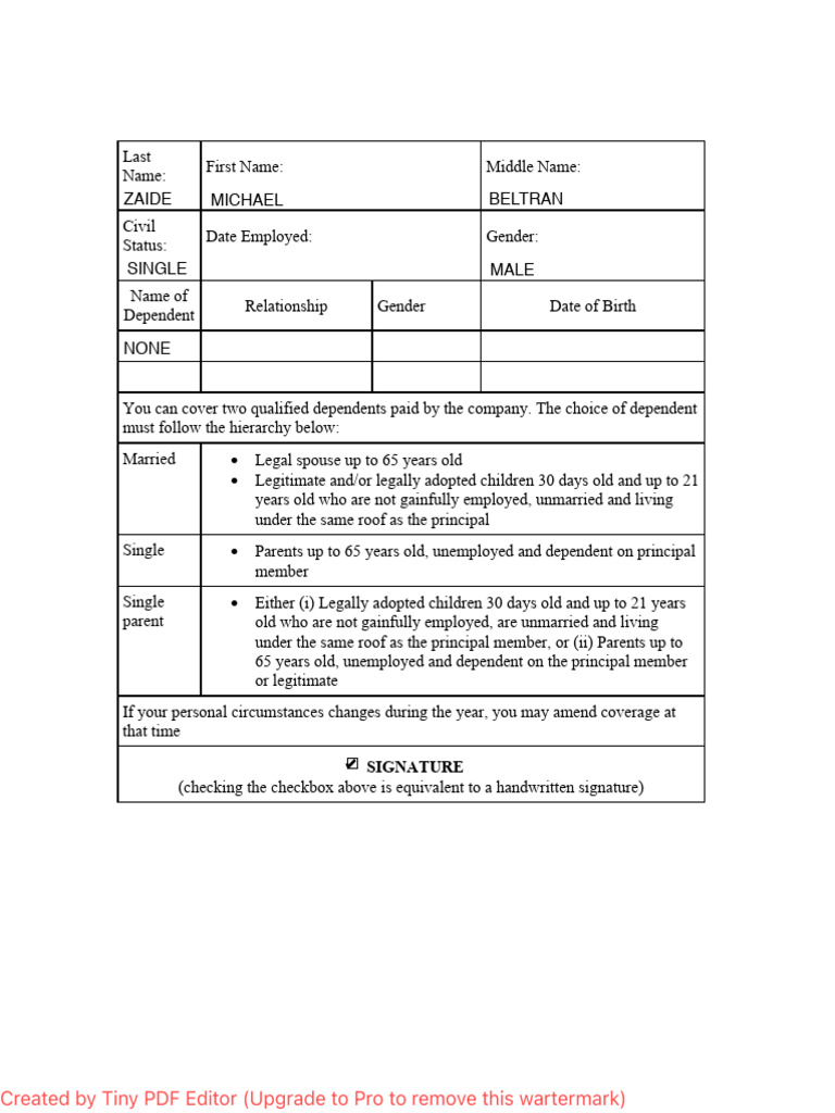 Dependent Enrollment Form | PDF