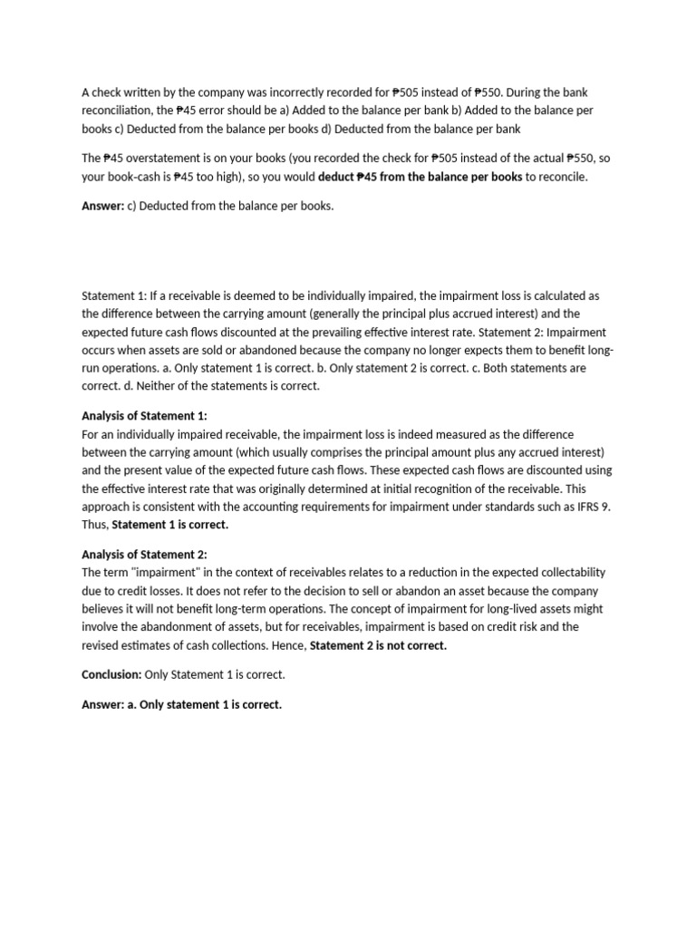 A Check Written by The Company Was Incorrectly Recorded For (Cash) | PDF