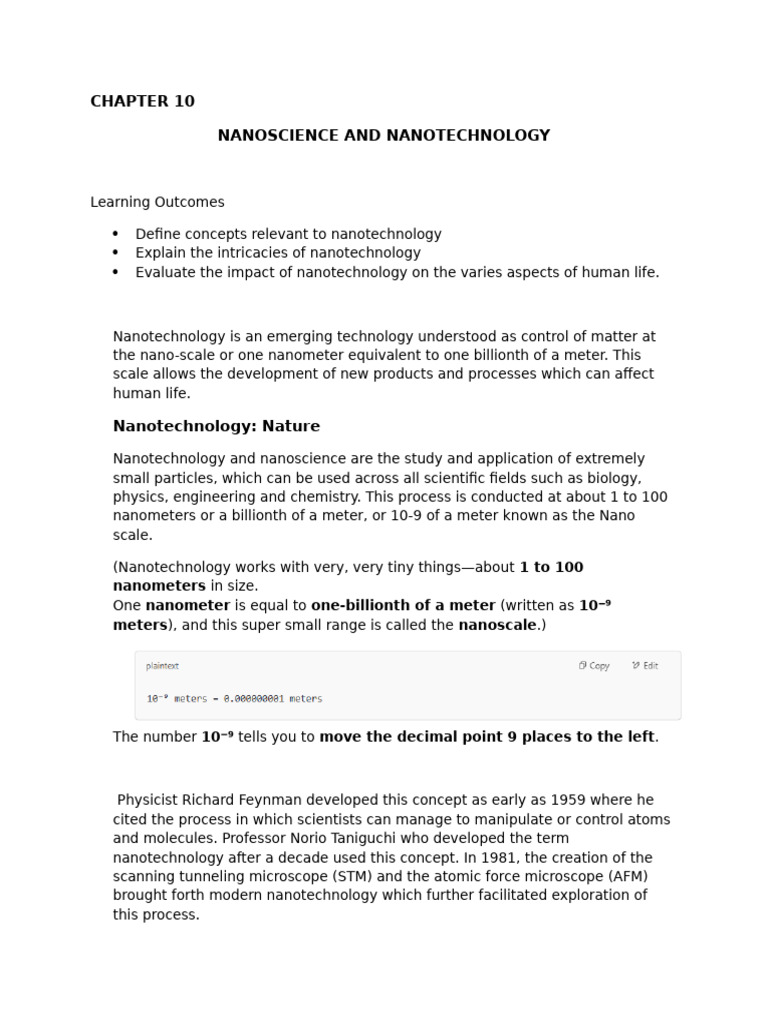 CHAPTER 10 Science, Technology and Society (Nanoscience and Nanotechnology) | PDF ...