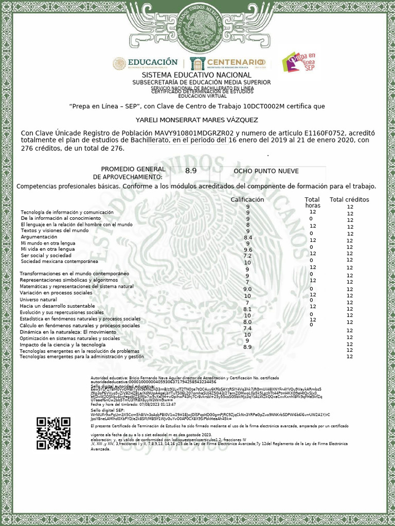 Certidicado Prepa Editable | PDF | Plan de estudios