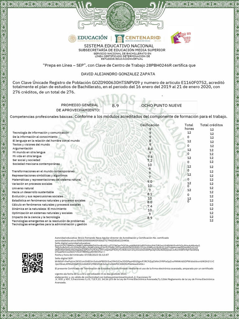 Certificado Prepa | PDF | Plan de estudios