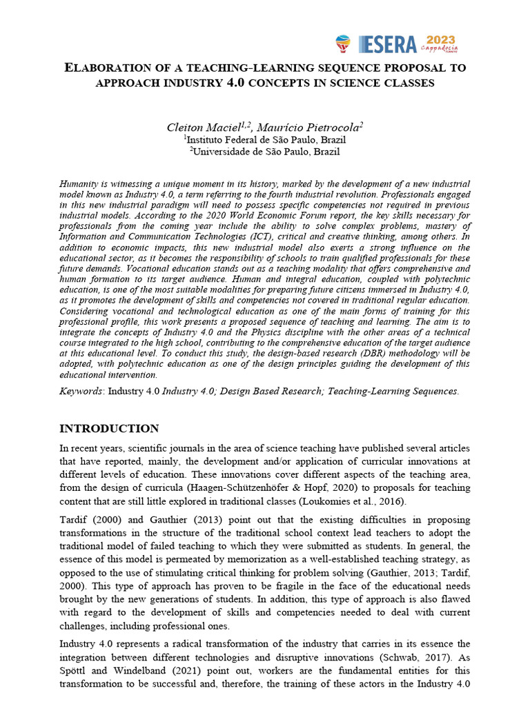 ELABORATION OF A TEACHING-LEARNING SEQUENCE PROPOSAL TO APPROACH INDUSTRY 4.0 CONCEPTS IN ...
