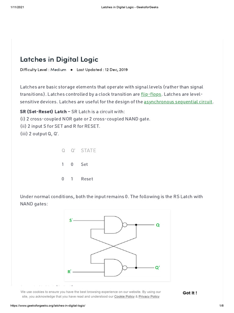 Latches in Digital Logic - GeeksforGeeks | PDF | Electronic Circuits | Electrical Engineering