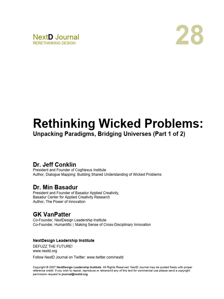 NextD Journal 28 Rethinking Wicked Probl | PDF | Creativity | Thought
