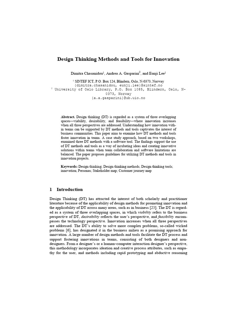 Design Thinking Methods and Tools For in | PDF | Innovation | Creativity