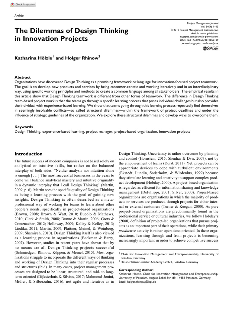 The Dilemmas of Design Thinking in Innov | PDF | Design Thinking | Thought