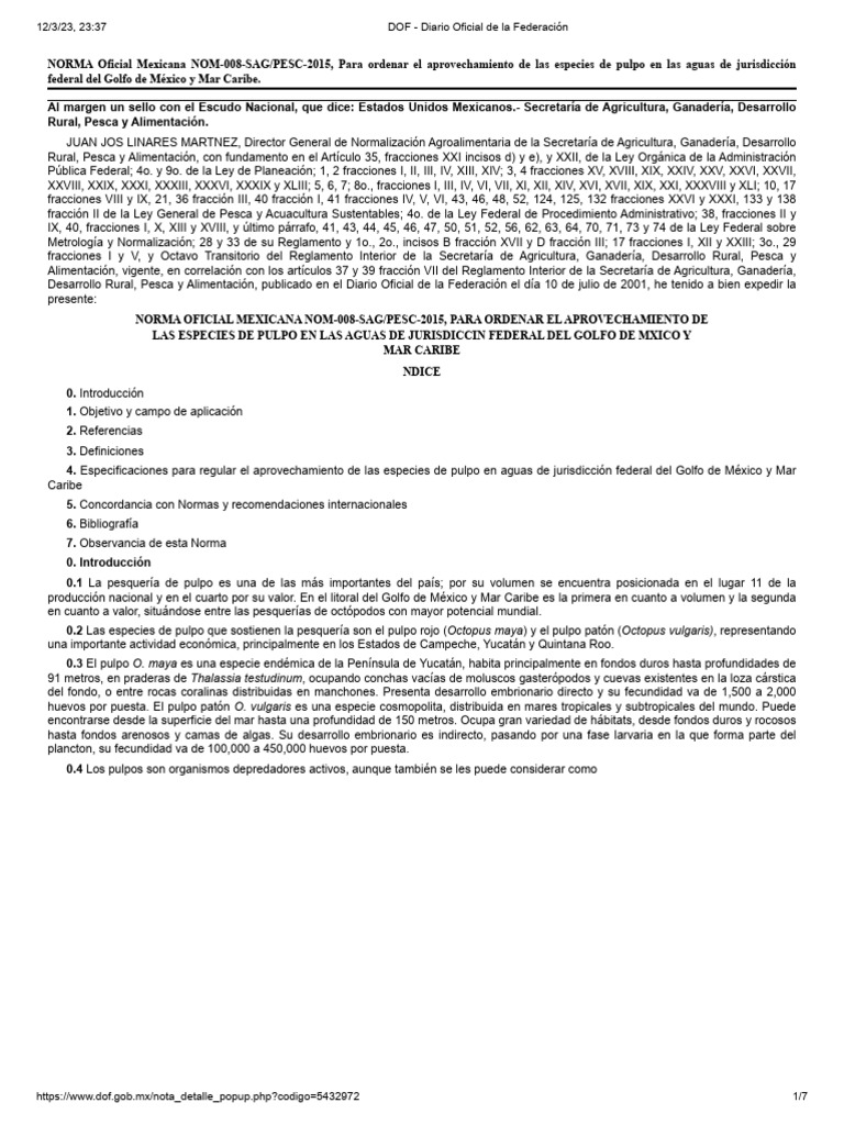 Nom 008 Pesc Pulpo | PDF | México | Campeche