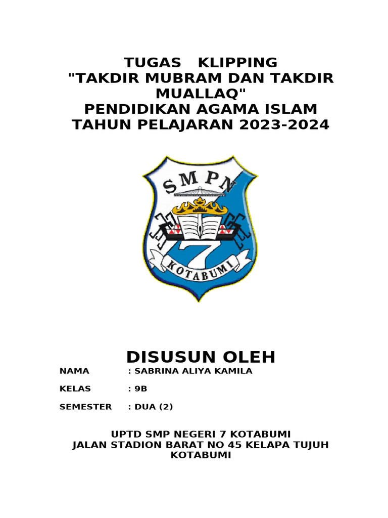 Klipping Takdir Mubram dan Muallaq | PDF