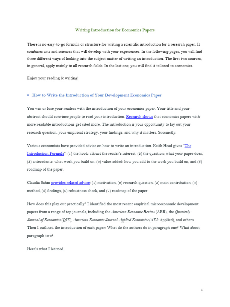 Writing Introduction For Economics Papers | PDF | Economic Inequality | Discrimination & Race ...