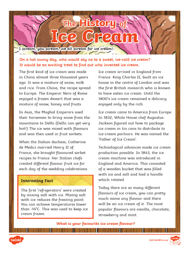 Za HL 950 History of Ice Cream Comprehension Ver 3 | PDF | Ice Cream ...