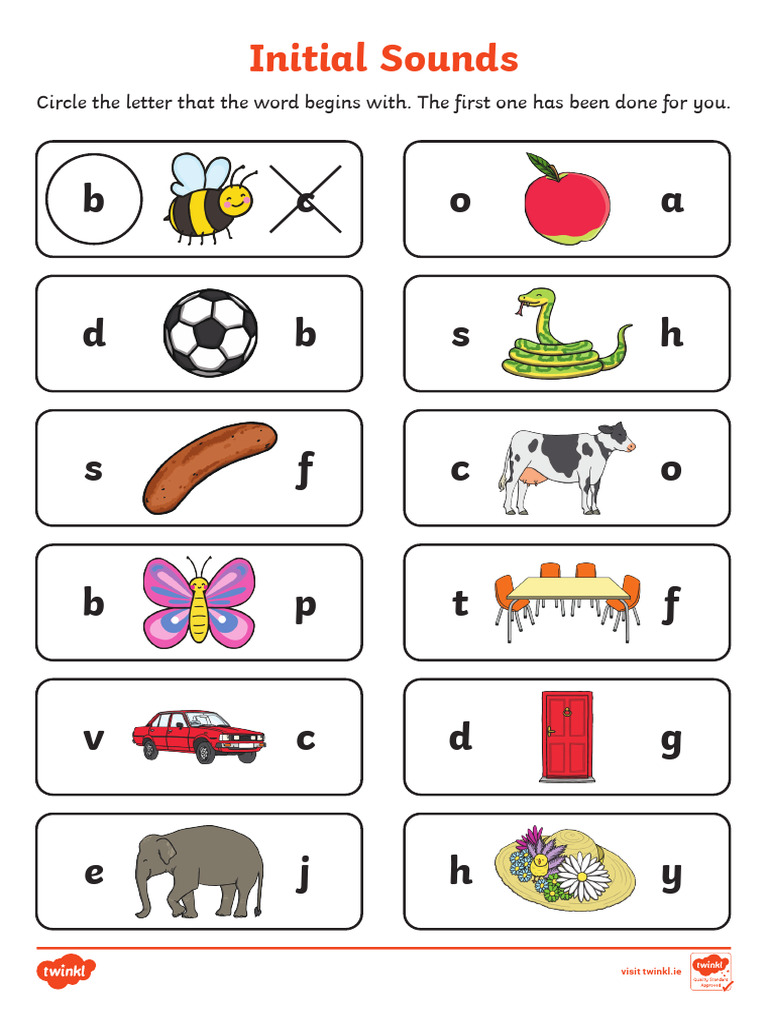 Initial Sounds Illustrated Worksheets | PDF