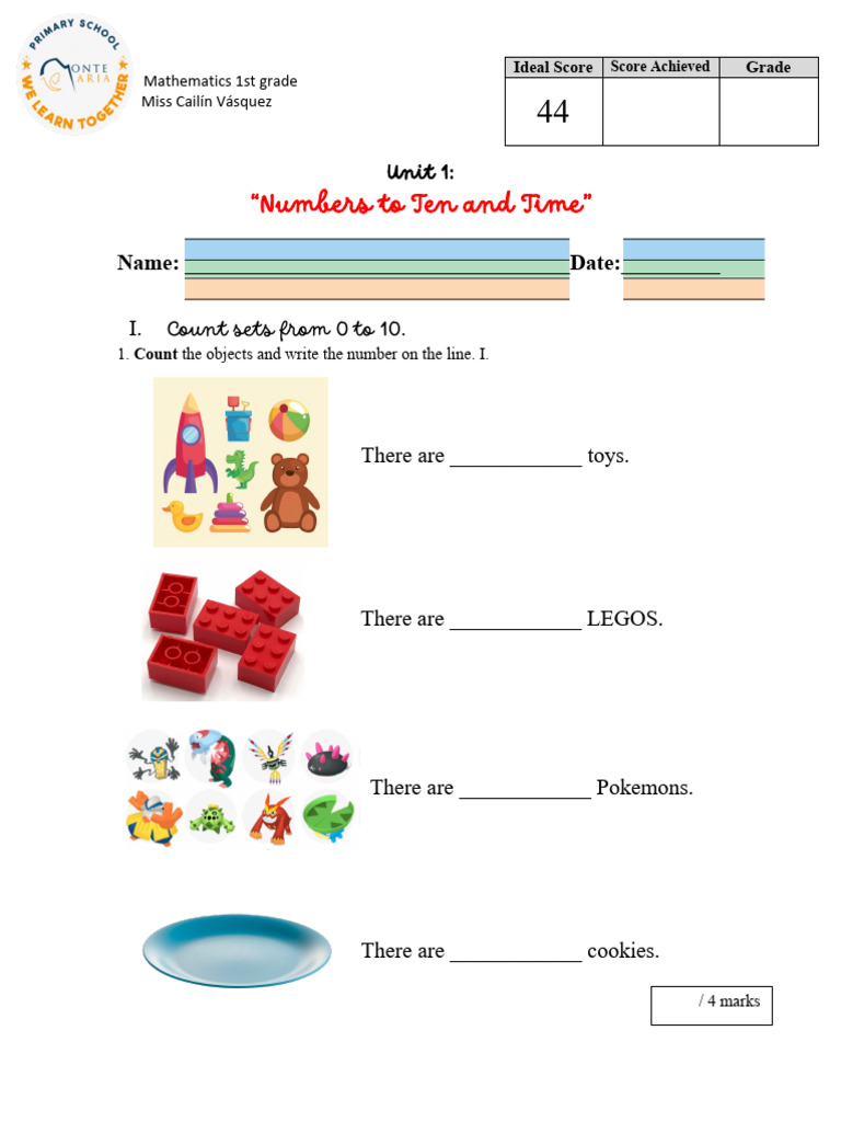 TEST Maths - 1st Grade - Unit 1 | PDF | Mathematics