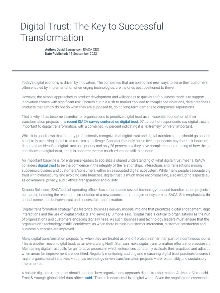 Digital Trust - The Key To Successful Transformation | PDF | Innovation ...