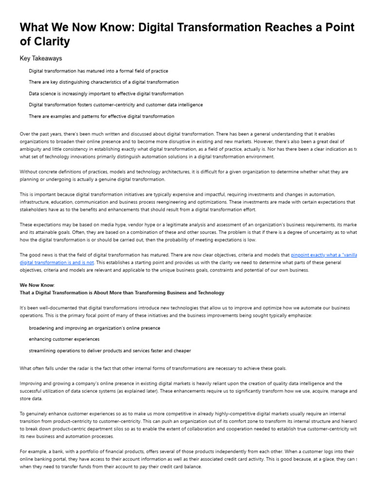 Understanding Digital Transformation Today | PDF | Artificial ...