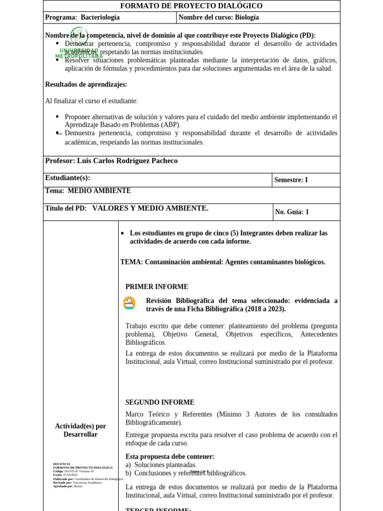 Bact-Do-Fo-47formato de Proyecto Dialógico | PDF | Aprendizaje