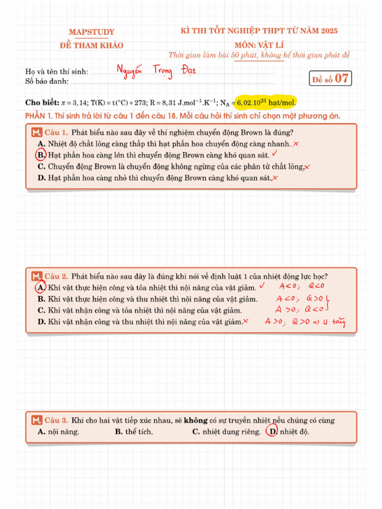 De Minh Hoa Mon Vat Ly 2025 - de So 7 Dap An Viet Tay 1744476712130 | PDF