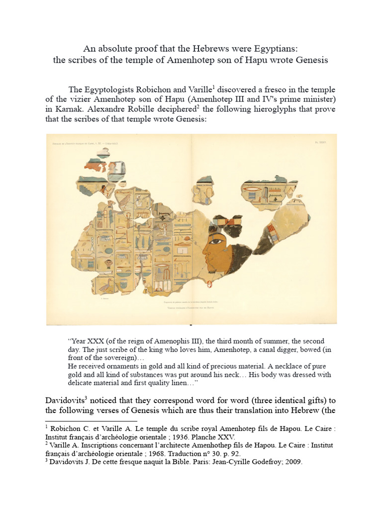 The Scribes of The Temple of Amenhotepson of Hapu Wrote Genesis | PDF ...