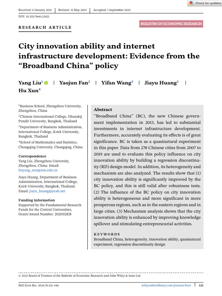 Bulletin of Econ Res - 2023 - Liu - City Innovation Ability and ...