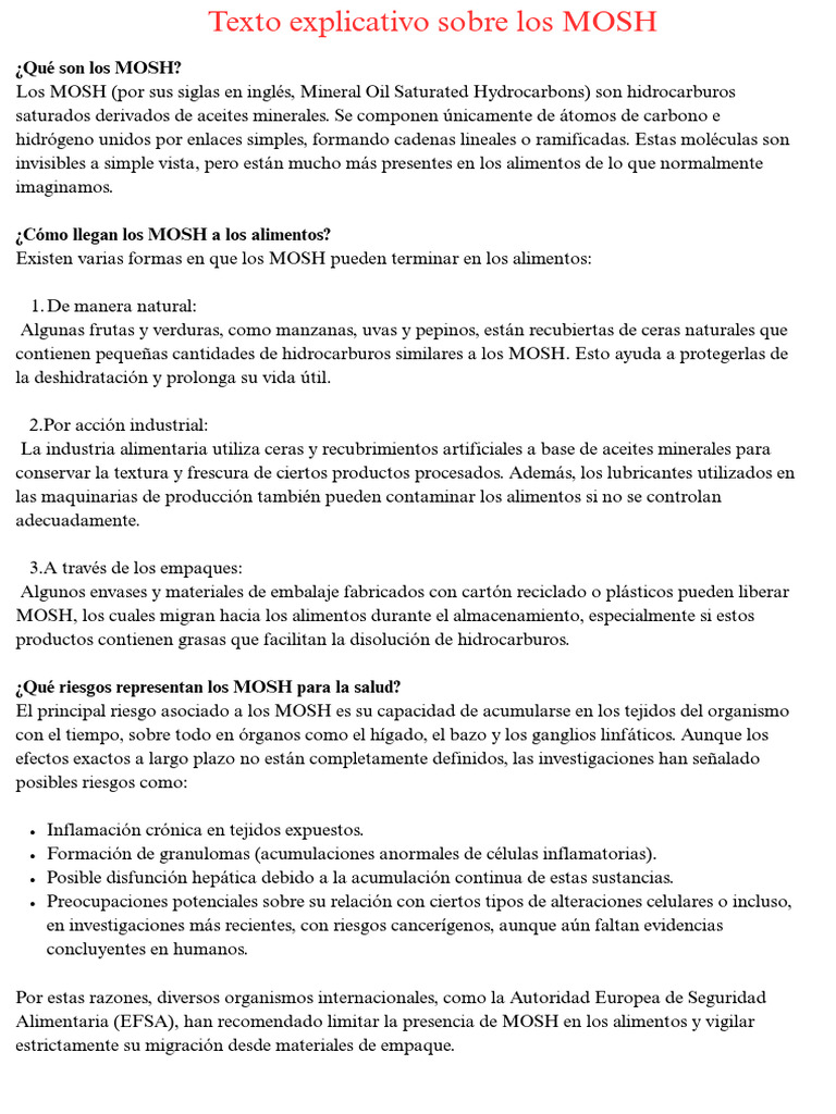 ¿Qué Son Los MOSH? | PDF | Alimentos | Inflamación