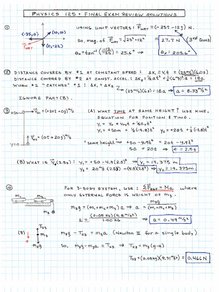Final Exam Review Solutions Phys 125 | PDF