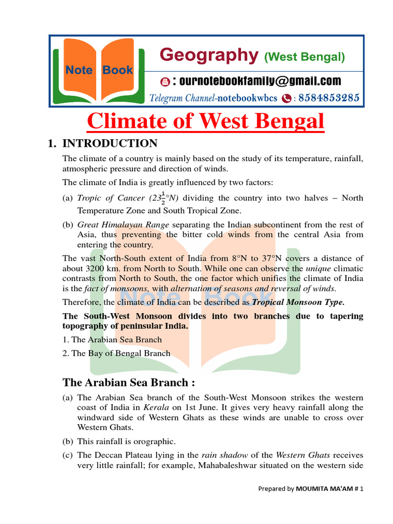 Climate Overview of West Bengal | PDF | Monsoon | Rain