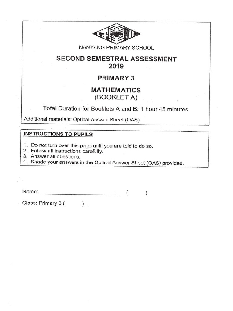 P3 Maths SA2 2019 Nanyang Exam Papers | PDF