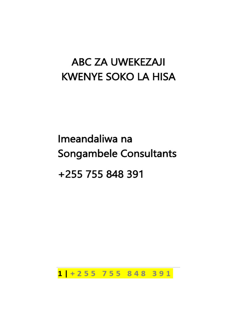 ABC Za Uwekezaji Kwenye Soko La Hisa | PDF