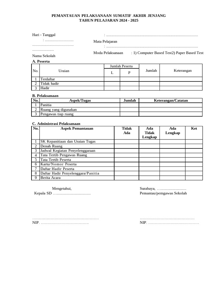 Instrumen_Pemantauan_SAJ_2025_SD | PDF