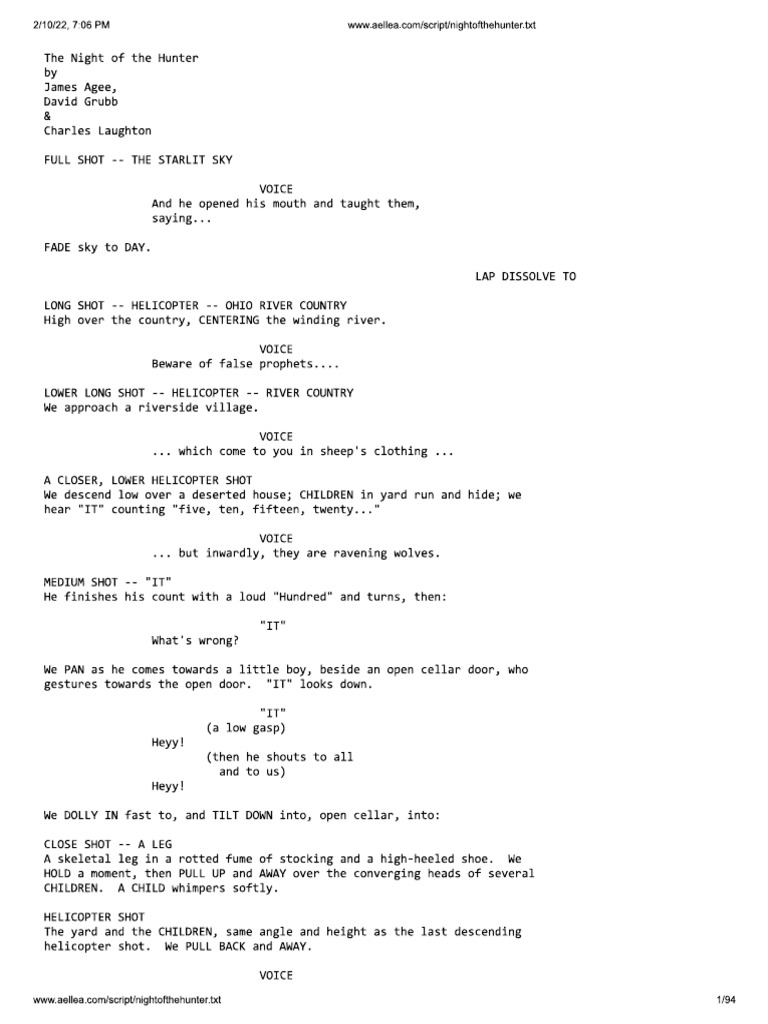 The Night of The Hunter - James Agee and David Grubb - Charles Laughton ...